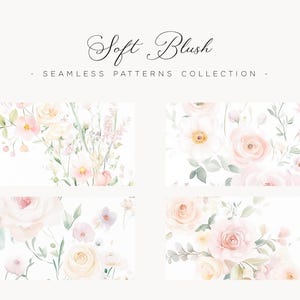 Blush Pink Floral Seamless Patterns: Watercolor Roses (digital Papers ...