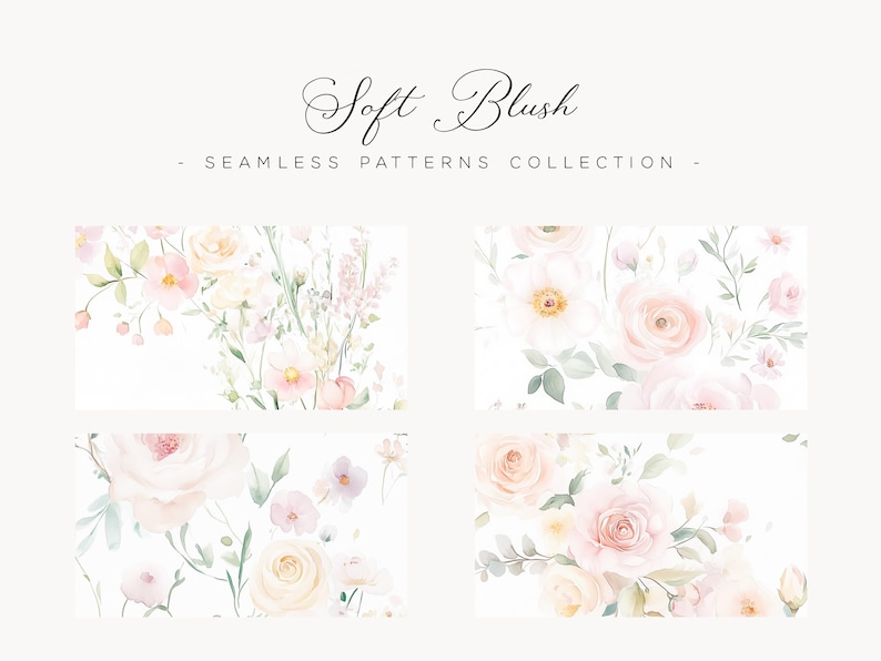 Blush Pink Floral Seamless Patterns: Watercolor Roses (digital Papers ...