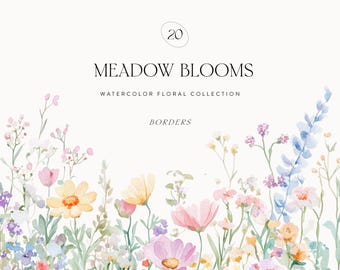 12 Spring Flower Border Clipart, Watercolor Vibrant Flowers PNG ...