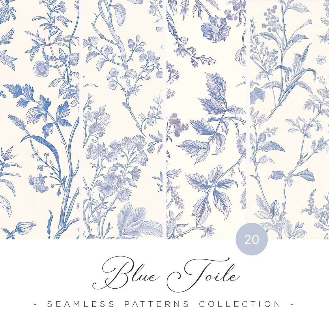 Chinoiserie Wildflower Seamless Patterns, Vintage Floral Patterns, Chinoiserie Digital Papers ...
