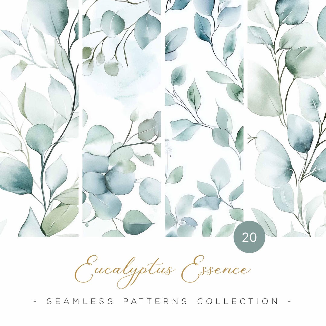 Watercolor Eucalyptus Seamless Patterns: Greenery Designs (digital ...