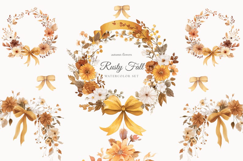 Watercolor Fall Floral Clipart Set: Autumn Wreaths, Bouquets (unlimited ...