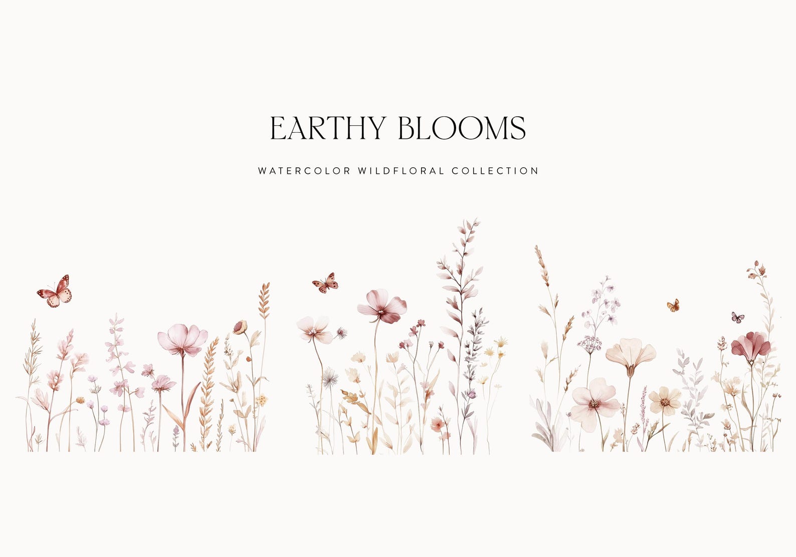 Watercolor Floral Borders: Earthy Wildflower Clipart (PNG, PDF) - Etsy