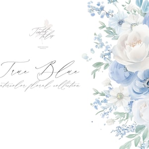 Watercolor Dusty Blue Floral Clipart: Wedding Roses (digital Download ...