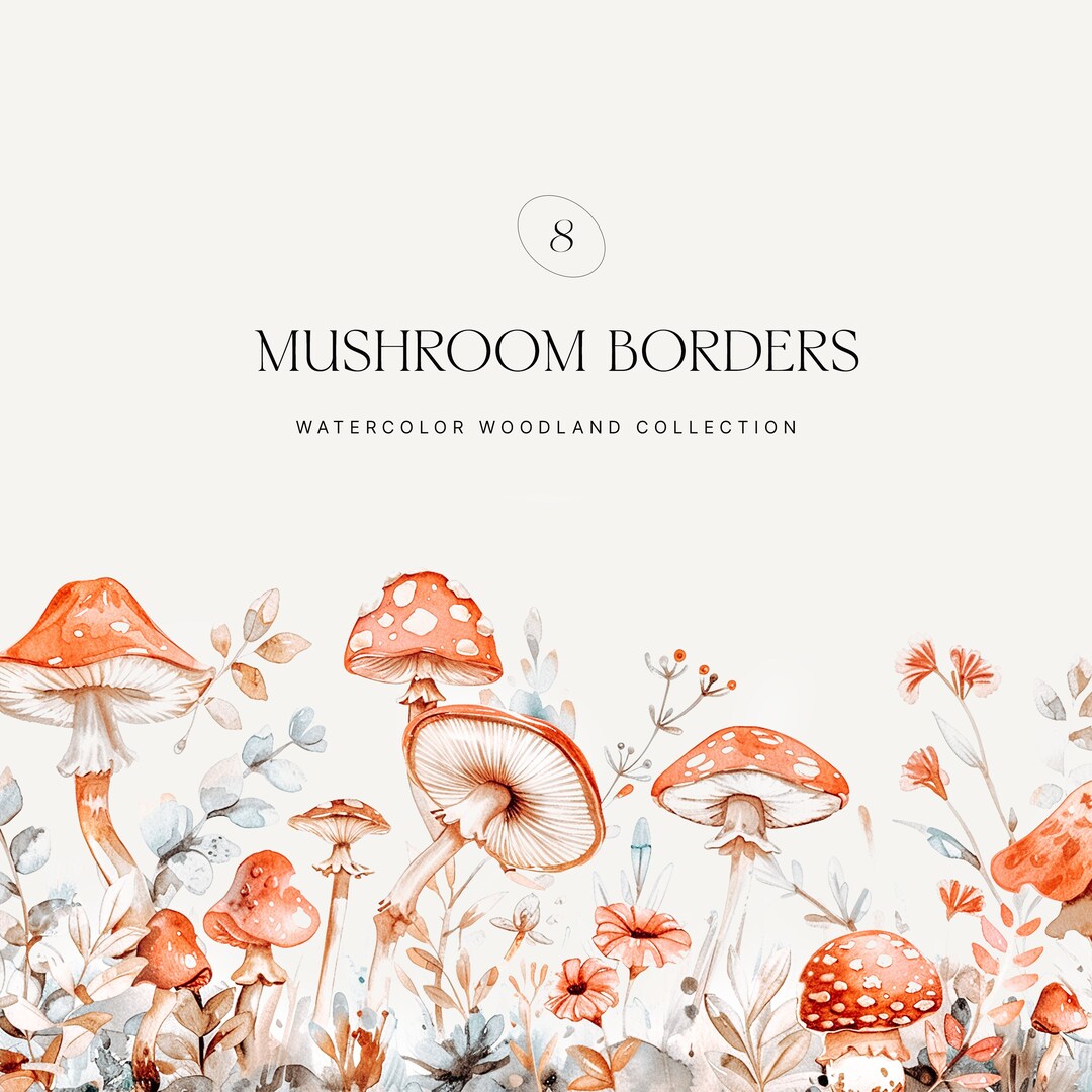 Watercolor Woodland Mushrooms Border Clipart, Nursery, Scrapbooking ...