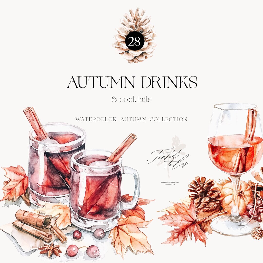 Autumn Drinks Clipart, Watercolor Drinks Clipart, Autumn Cocktails ...