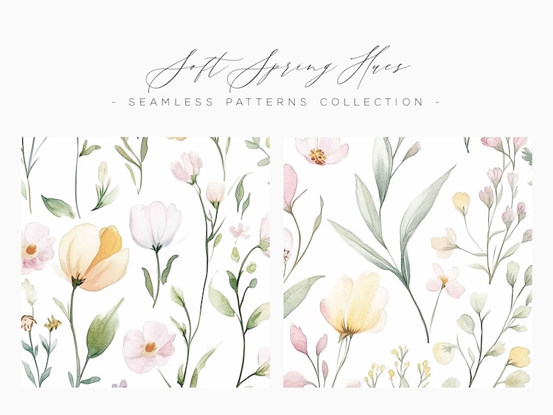 Watercolor Wildflower Seamless Patterns: Spring Floral Designs (digital ...