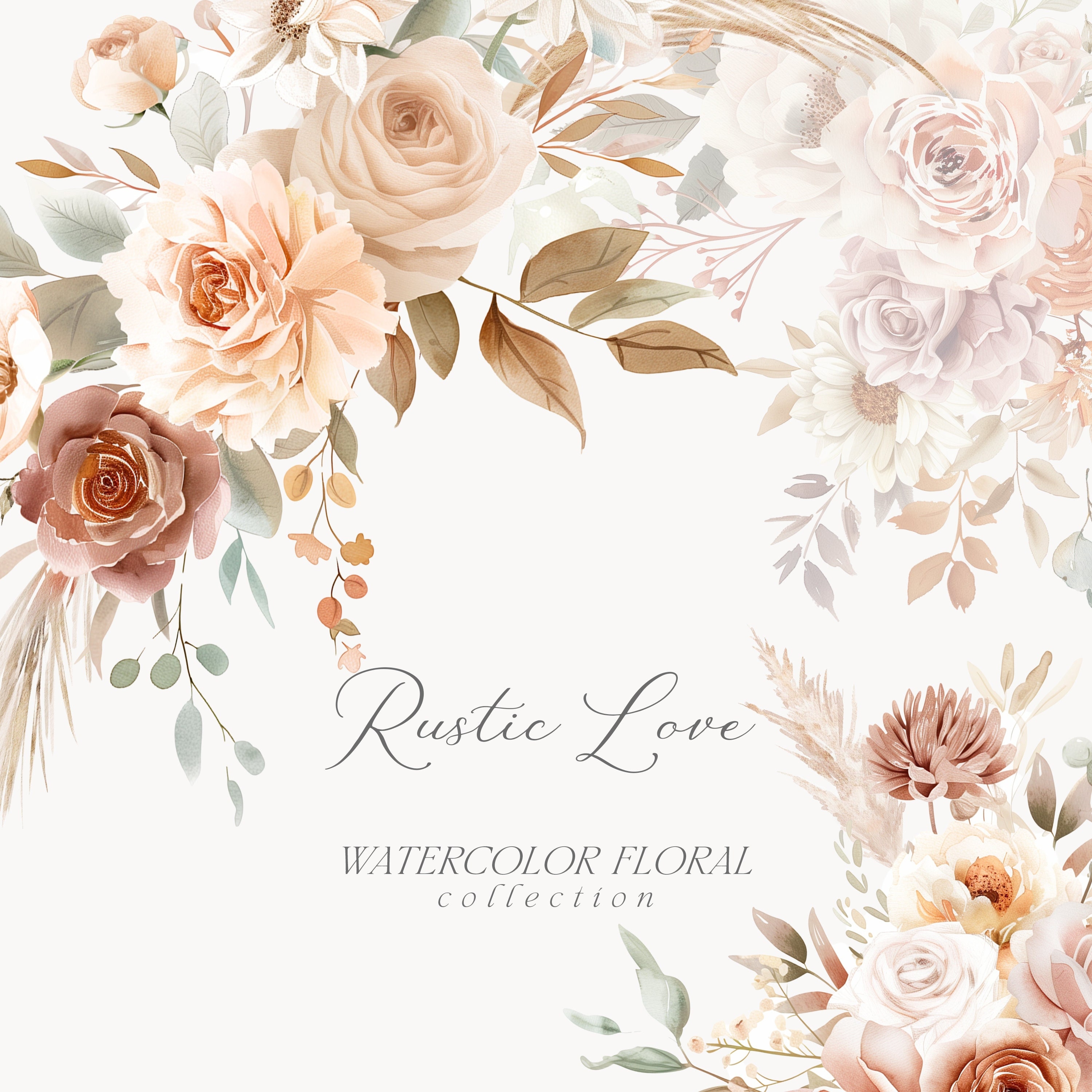 Boho Watercolor Floral Clipart: Rustic Wedding Bouquets (unlimited ...
