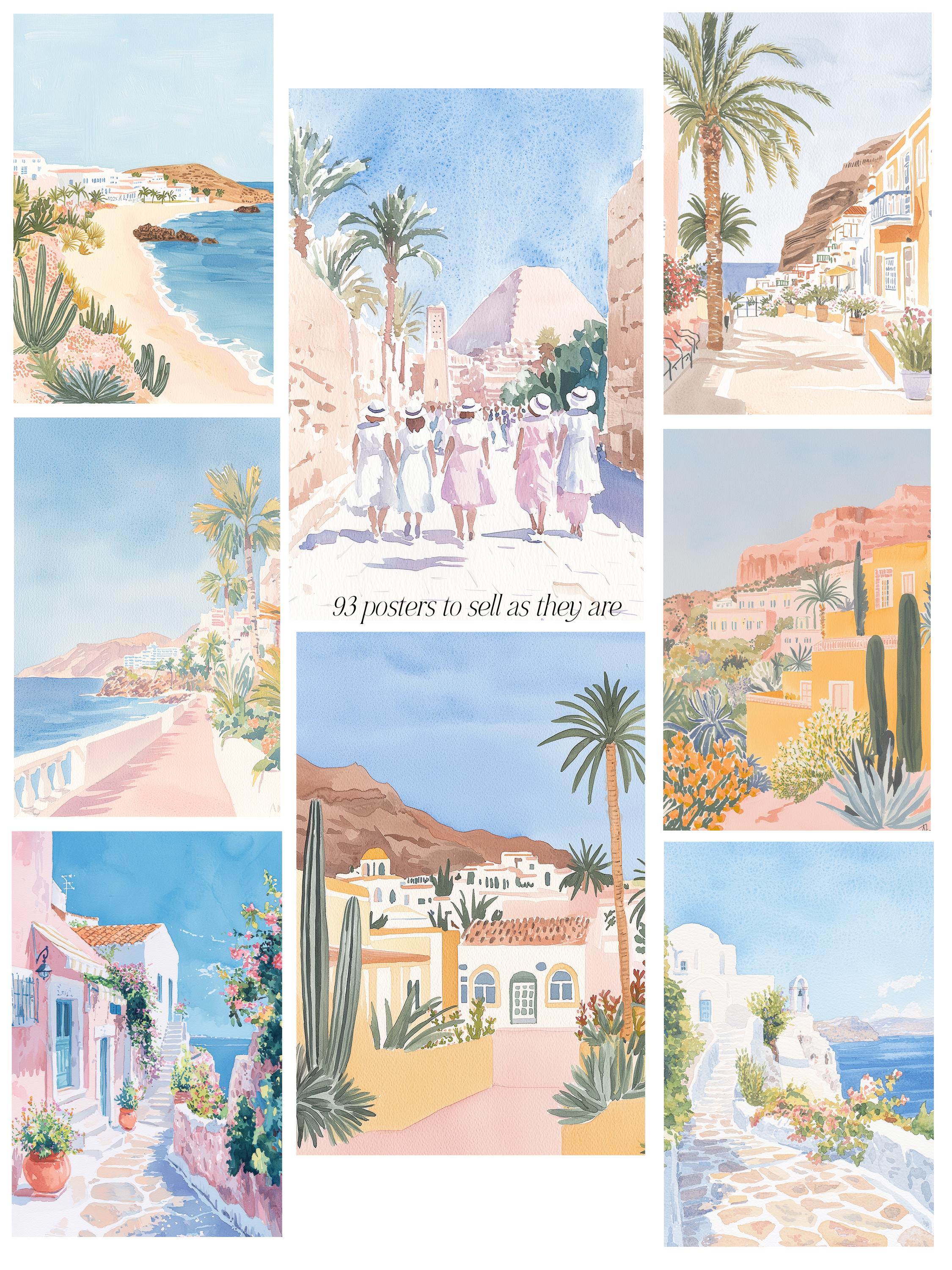 Watercolor Posters Collection, Summer Escape, Travel Posters, Greece ...