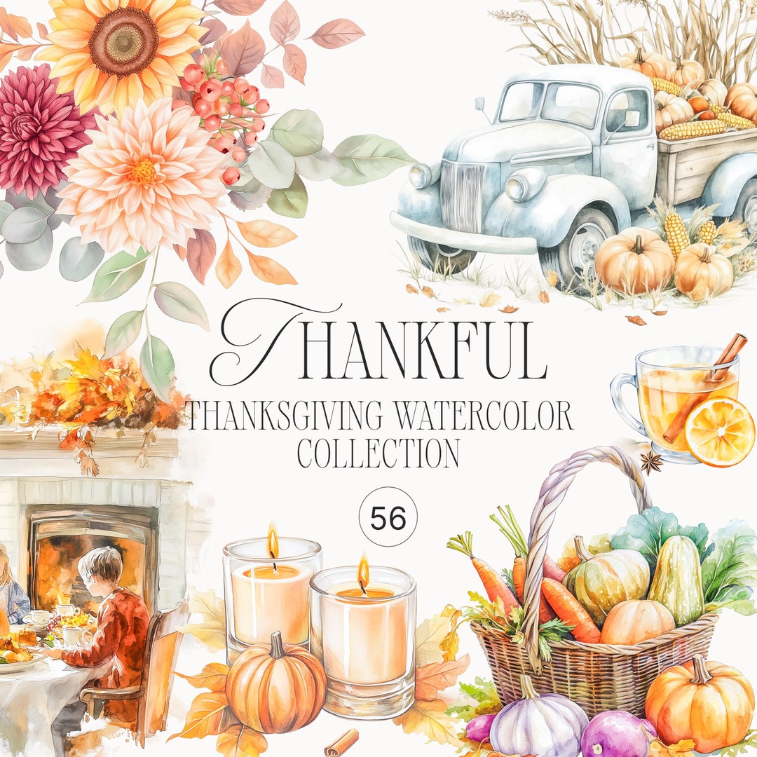 Watercolor Fall Clipart, Thanksgiving Clipart, Fall Scenery, Autumn ...