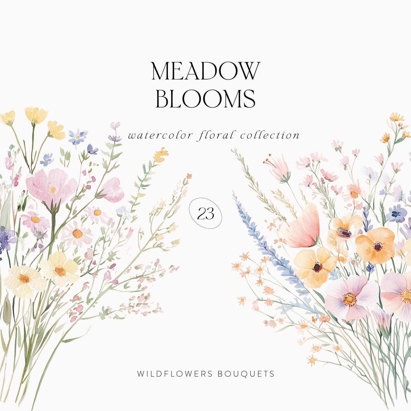 Watercolor Floral Bouquets Clipart, Wildflowers Bouquets, Spring and ...
