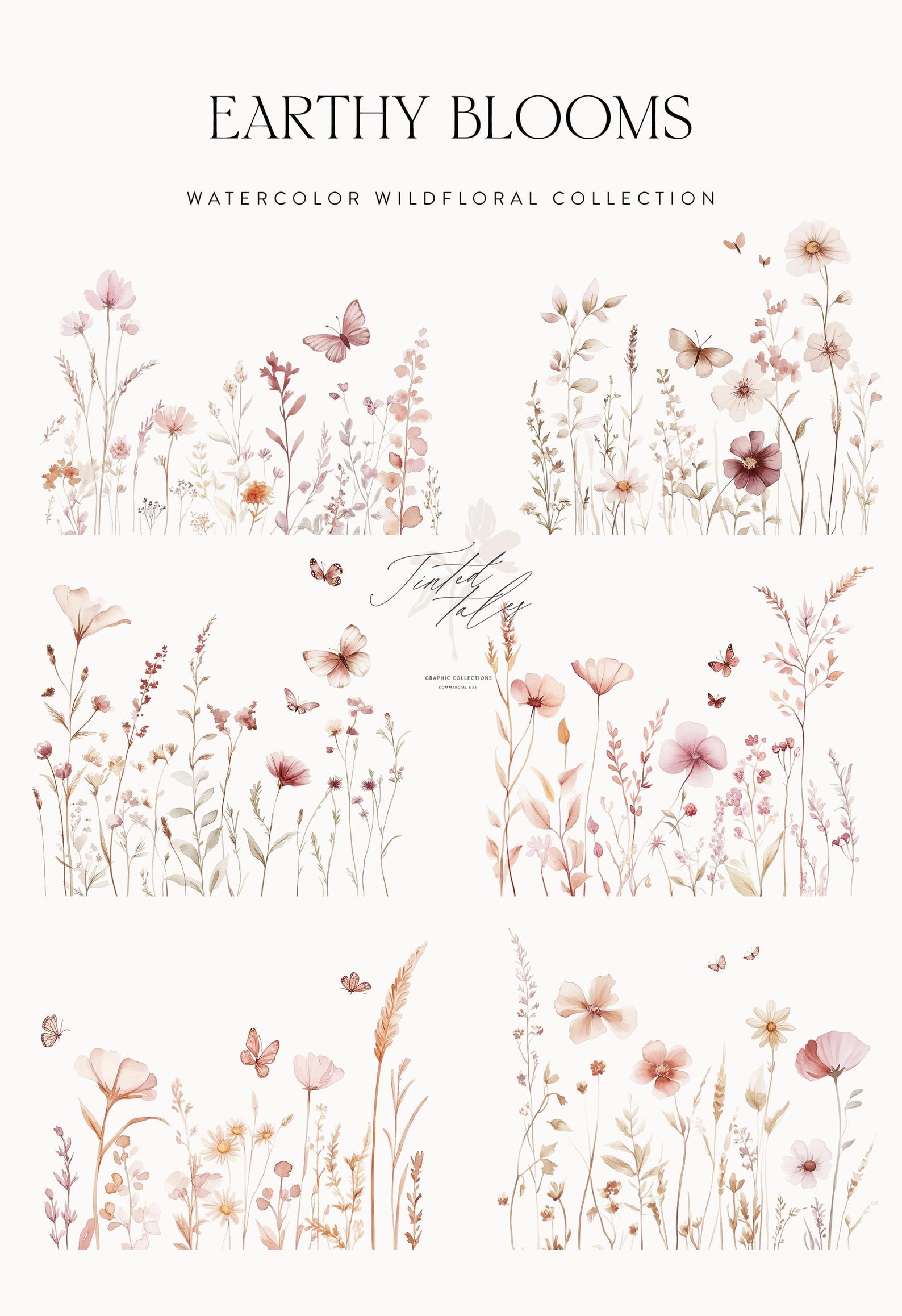 Watercolor Floral Borders: Earthy Wildflower Clipart (PNG, PDF) - Etsy