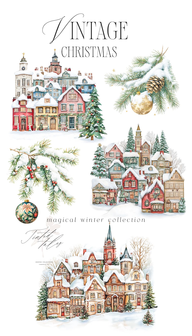 Watercolor Christmas Clipart: Vintage Santa, Snowman, Nutcracker ...