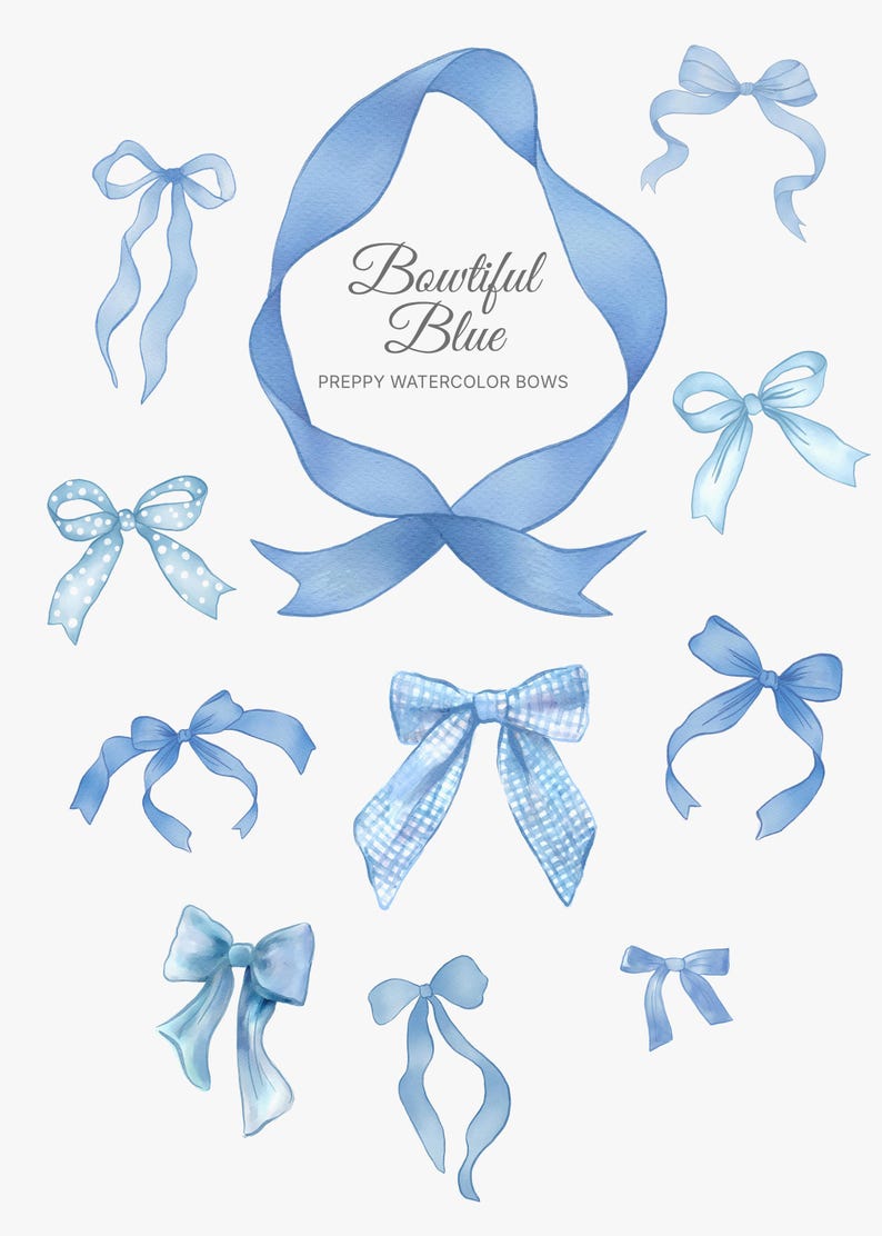 Watercolor Blue Coquette Ribbons Clipart, Coquette Clipart, Simple ...
