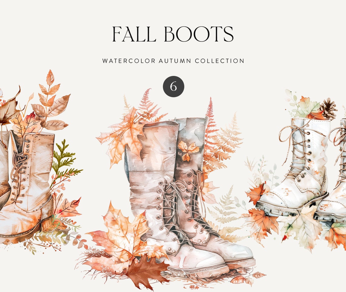 Watercolor Autumn Clipart, Fall Boots Clipart, Autumn Rain Boots ...