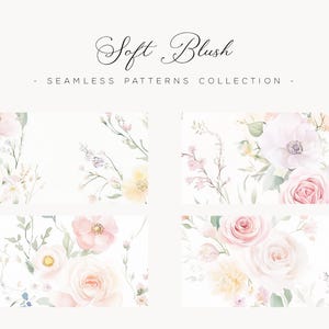 Blush Pink Floral Seamless Patterns: Watercolor Roses (digital Papers ...