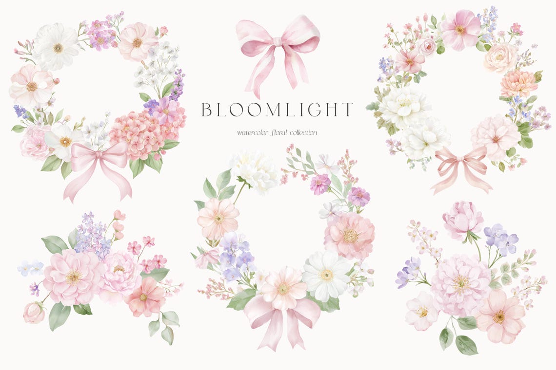 Watercolor Floral Clipart: Pastel Flowers DIY Elements, Floral Wreaths ...