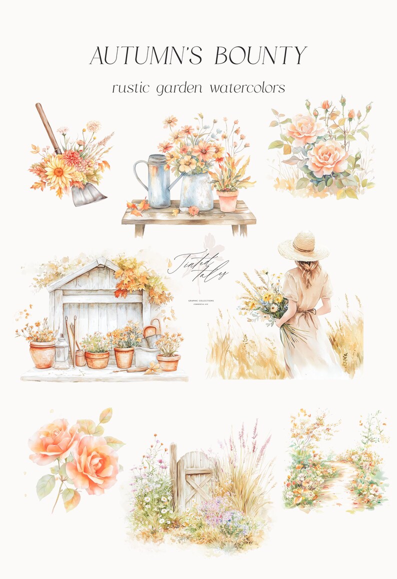 Watercolor Fall Clipart: Rustic Autumn Harvest Scenes (46 PNG) - Etsy