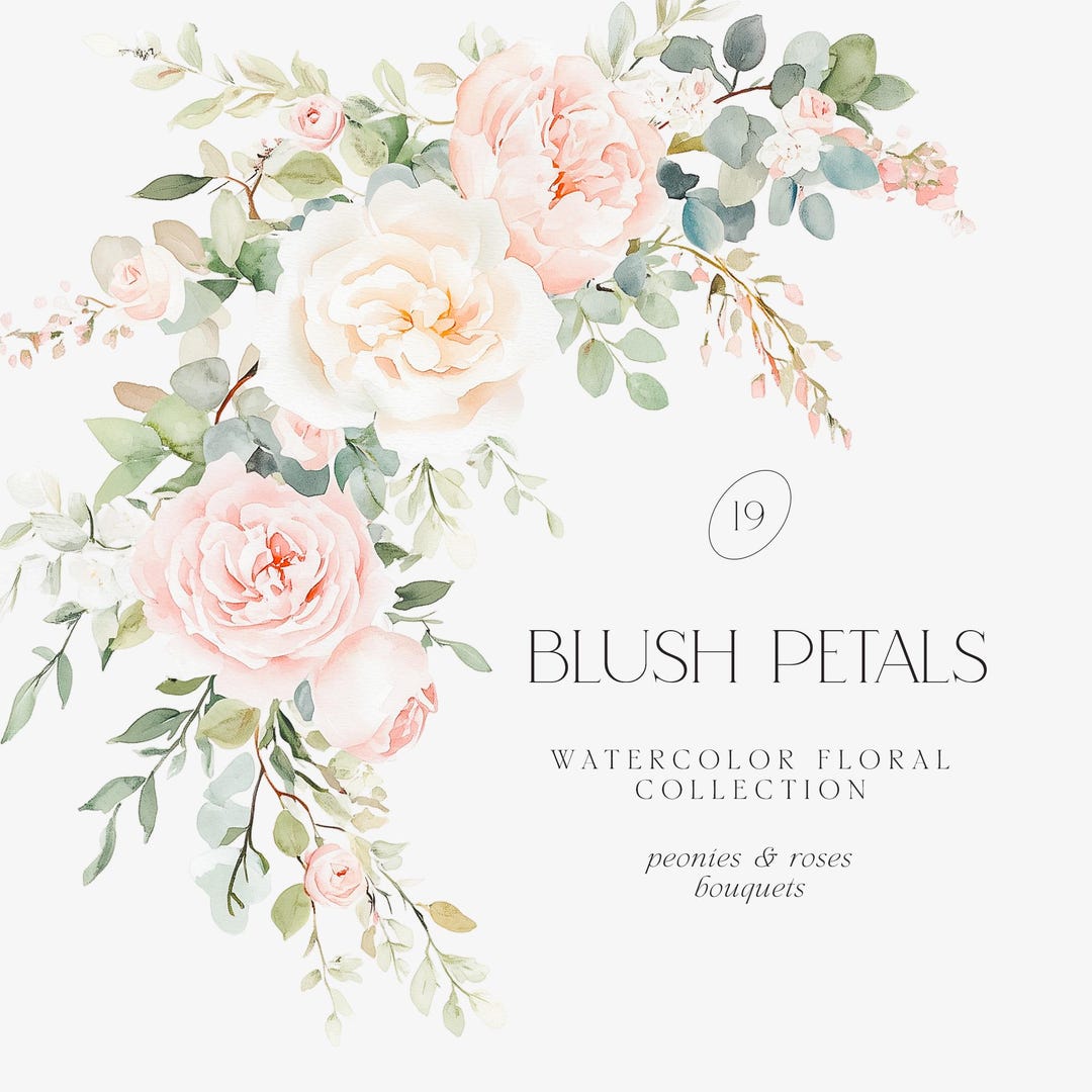 Watercolor Blush Pink Floral Clipart: Wedding Flower Bouquets (digital ...