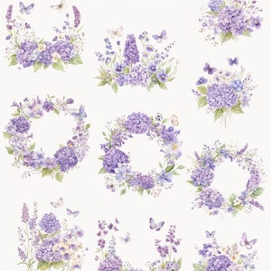 Watercolor Purple Floral Clipart: Lilac, Hydrangea (digital Download ...
