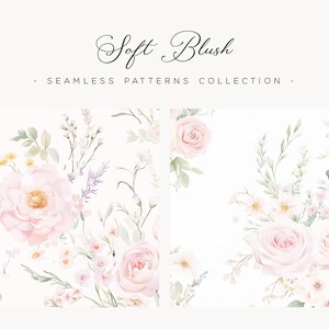 Blush Pink Floral Seamless Patterns: Watercolor Roses (digital Papers ...