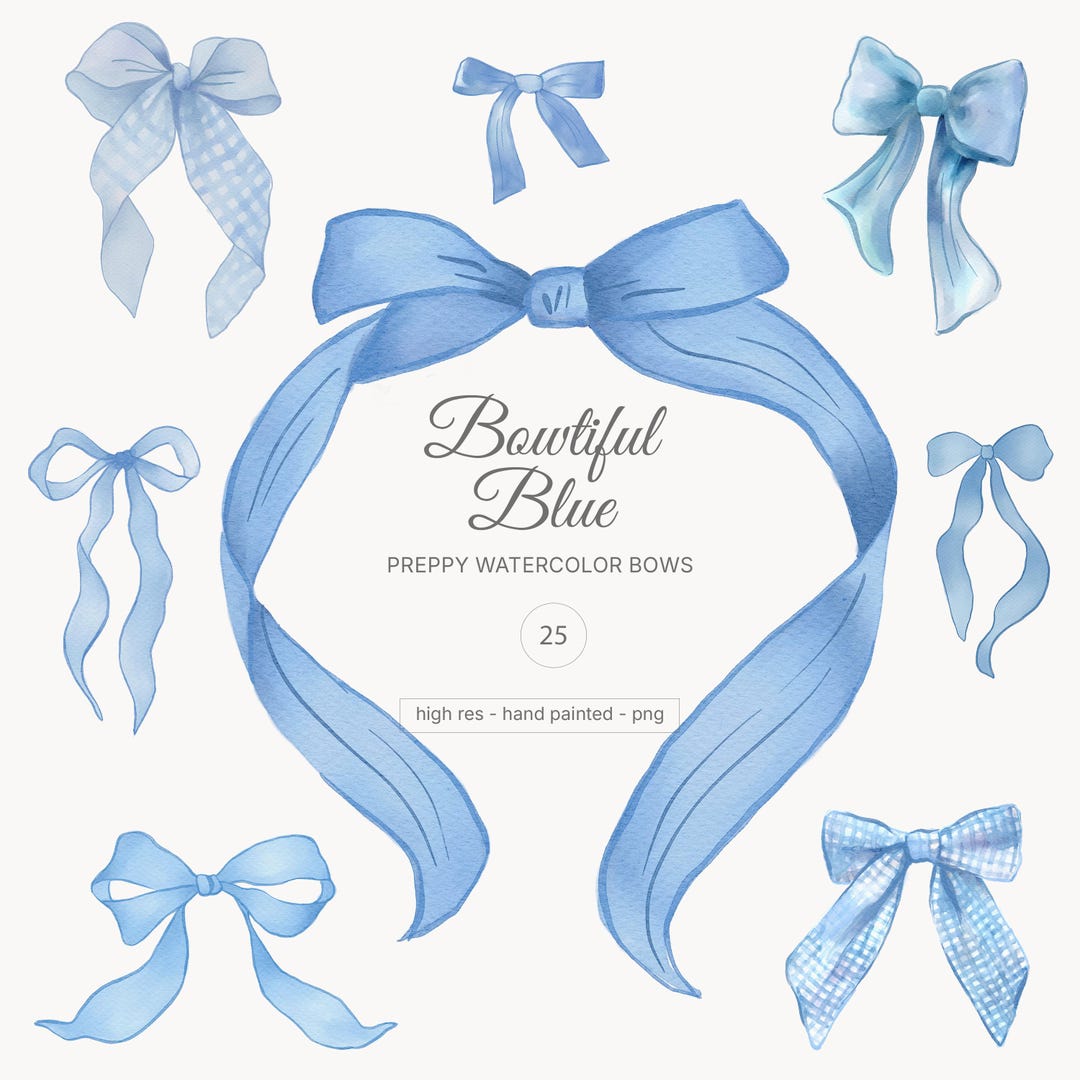Watercolor Blue Coquette Ribbons Clipart, Coquette Clipart, Simple ...