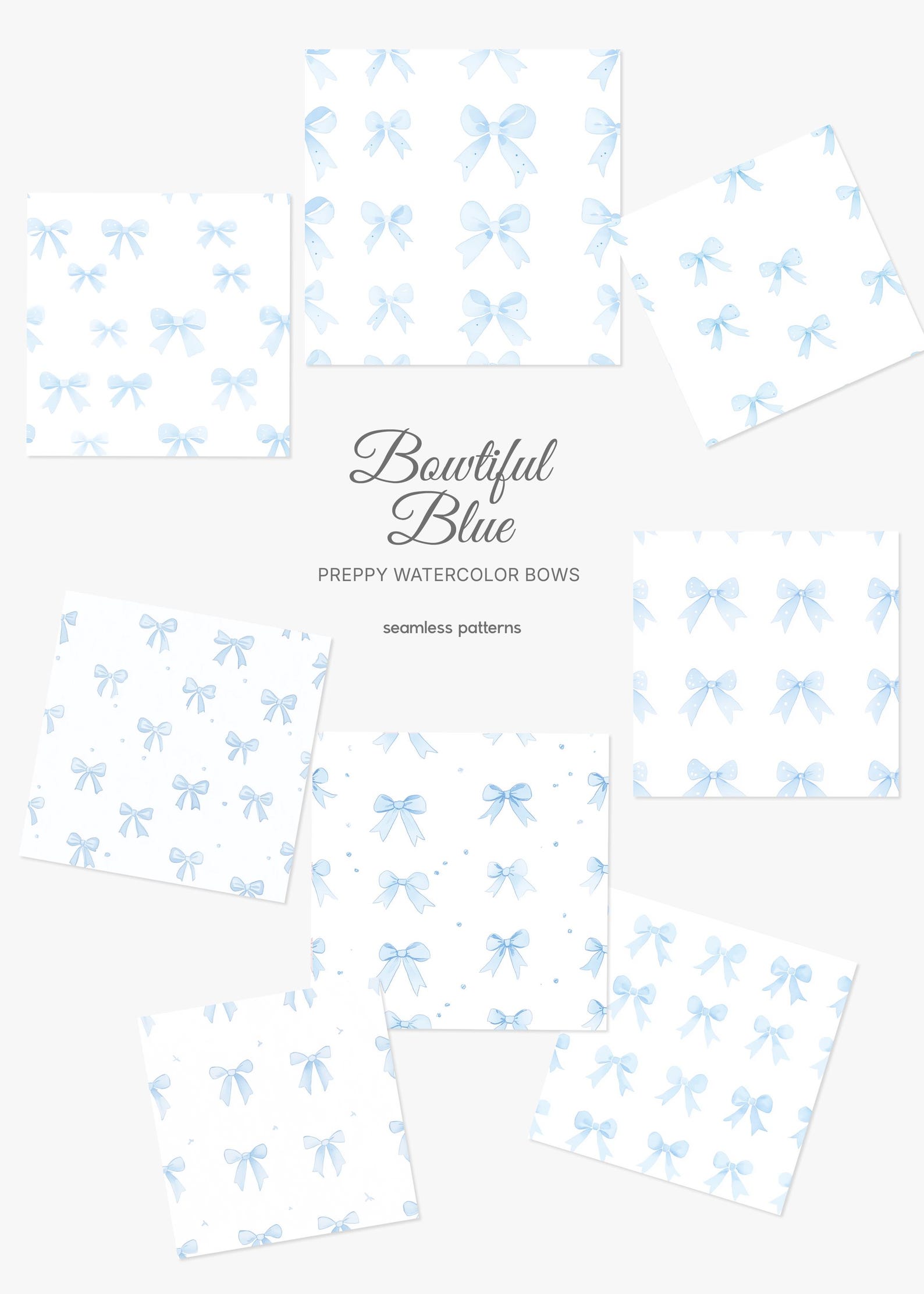 Watercolor Blue Bows Clipart: Coquette Ribbons, Seamless Patterns ...