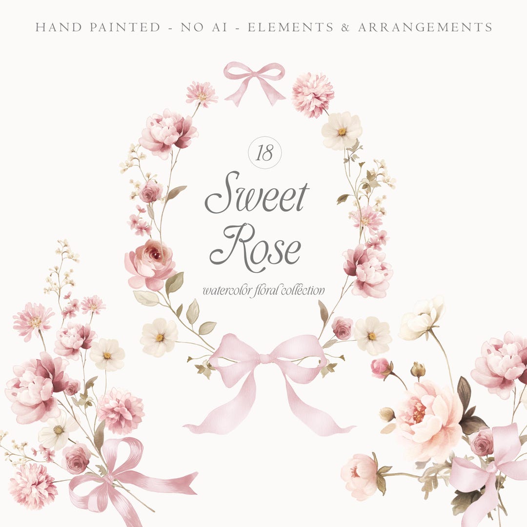 Watercolor Floral Clipart: Blush Pink Rose Bouquet Collection (digital ...