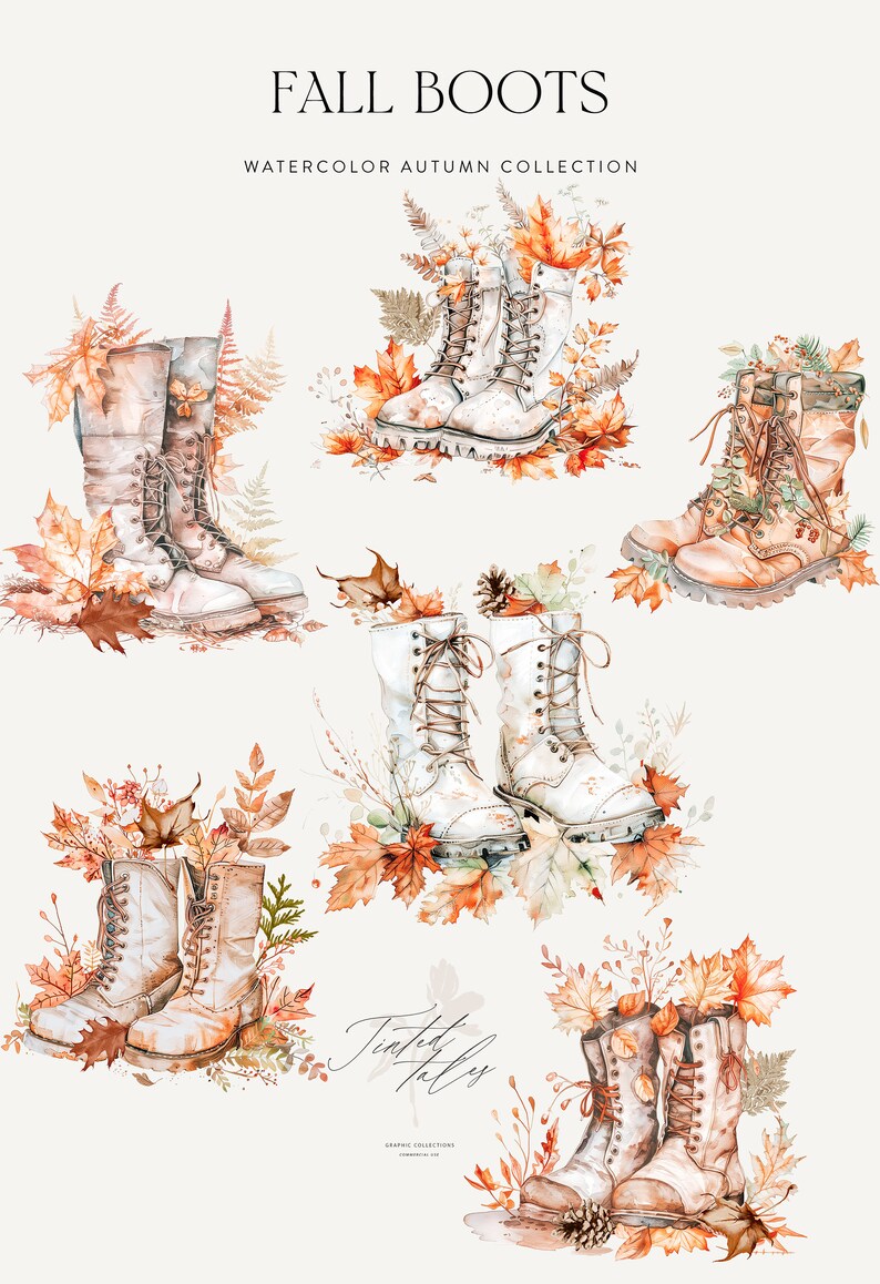 Watercolor Autumn Clipart, Fall Boots Clipart, Autumn Rain Boots ...