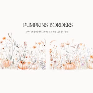 Watercolor Autumn Pumpkin Border Clipart: Floral Fall Design (digital ...