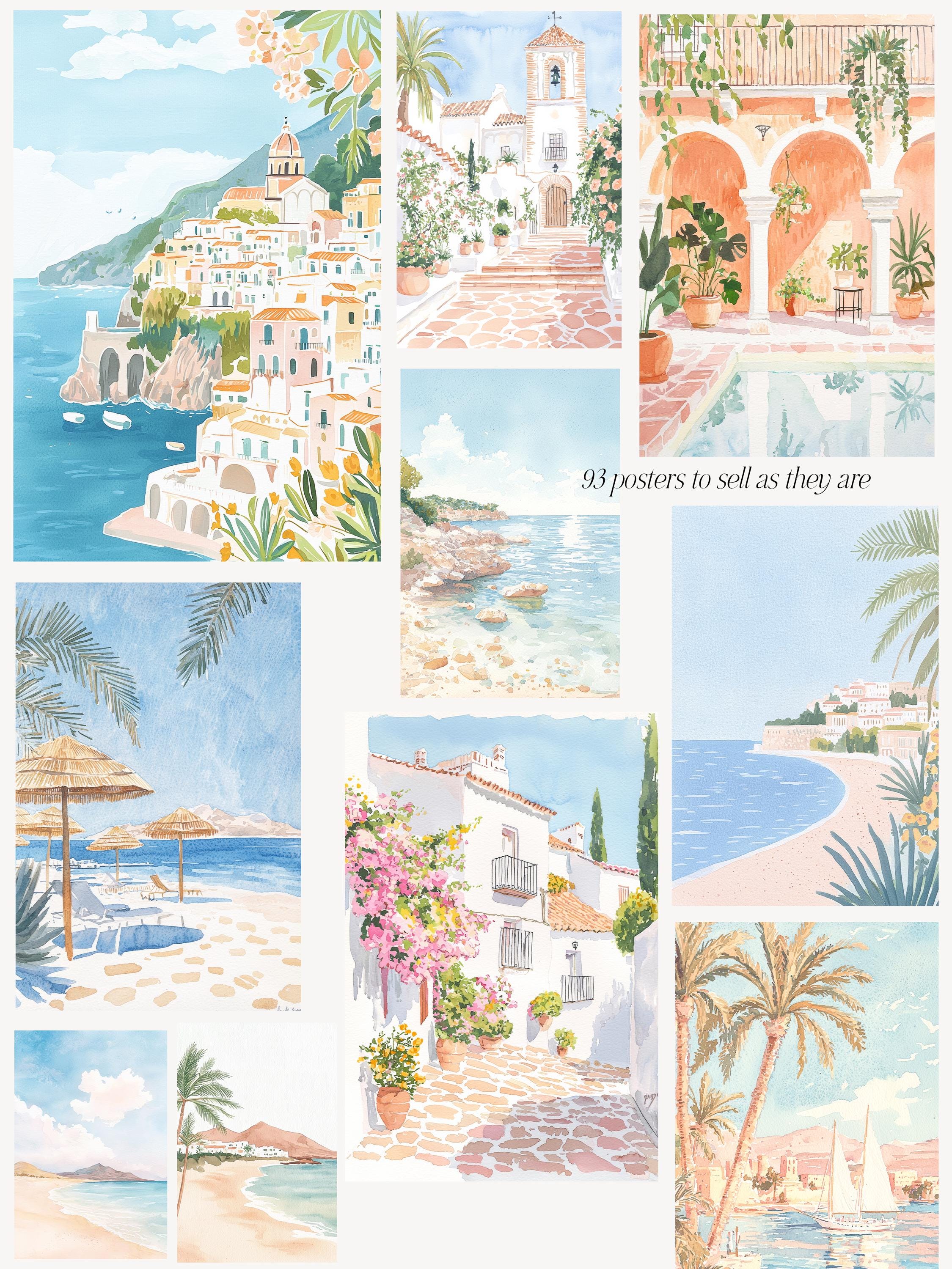 Watercolor Posters Collection, Summer Escape, Travel Posters, Greece ...