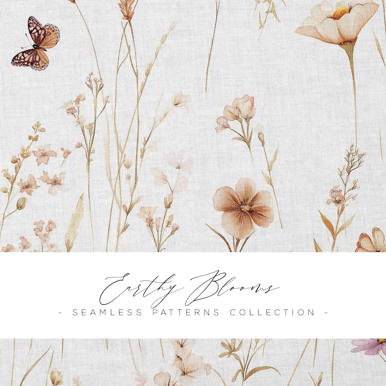 Watercolor Wildflower Seamless Patterns: Earthy Neutral Florals (JPG ...