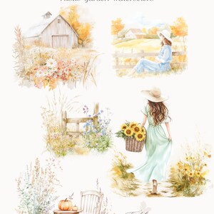 Watercolor Fall Clipart: Rustic Autumn Harvest Scenes (46 PNG) - Etsy
