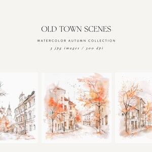 Watercolor Clipart, Autumn Clipart, Fall City Scenes, Houses Clipart ...
