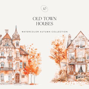 Watercolor Clipart, Autumn Clipart, Fall City Scenes, Houses Clipart ...