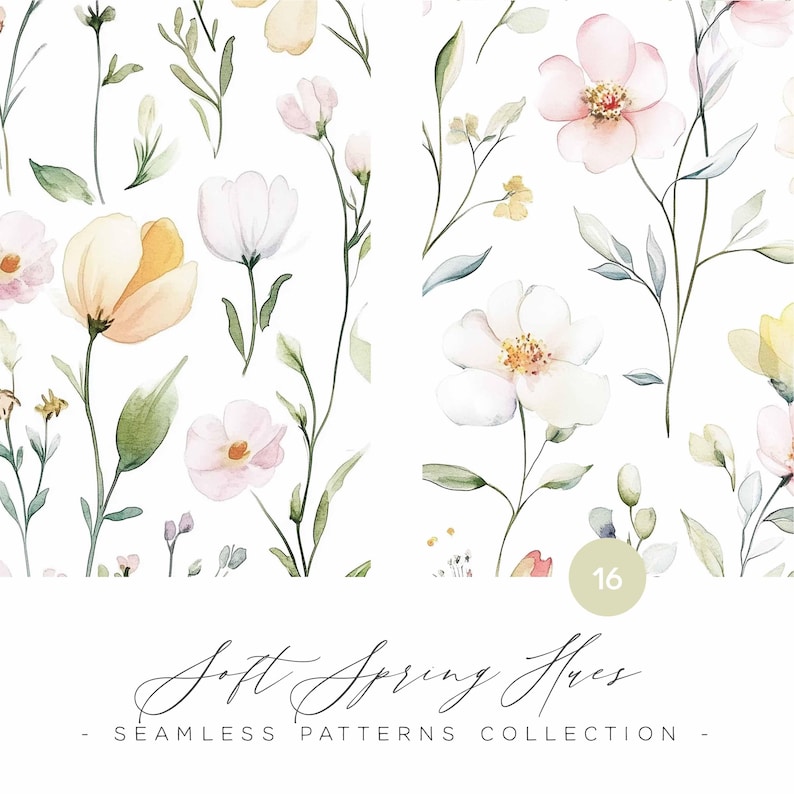 Watercolor Wildflower Seamless Patterns: Spring Floral Designs (digital ...