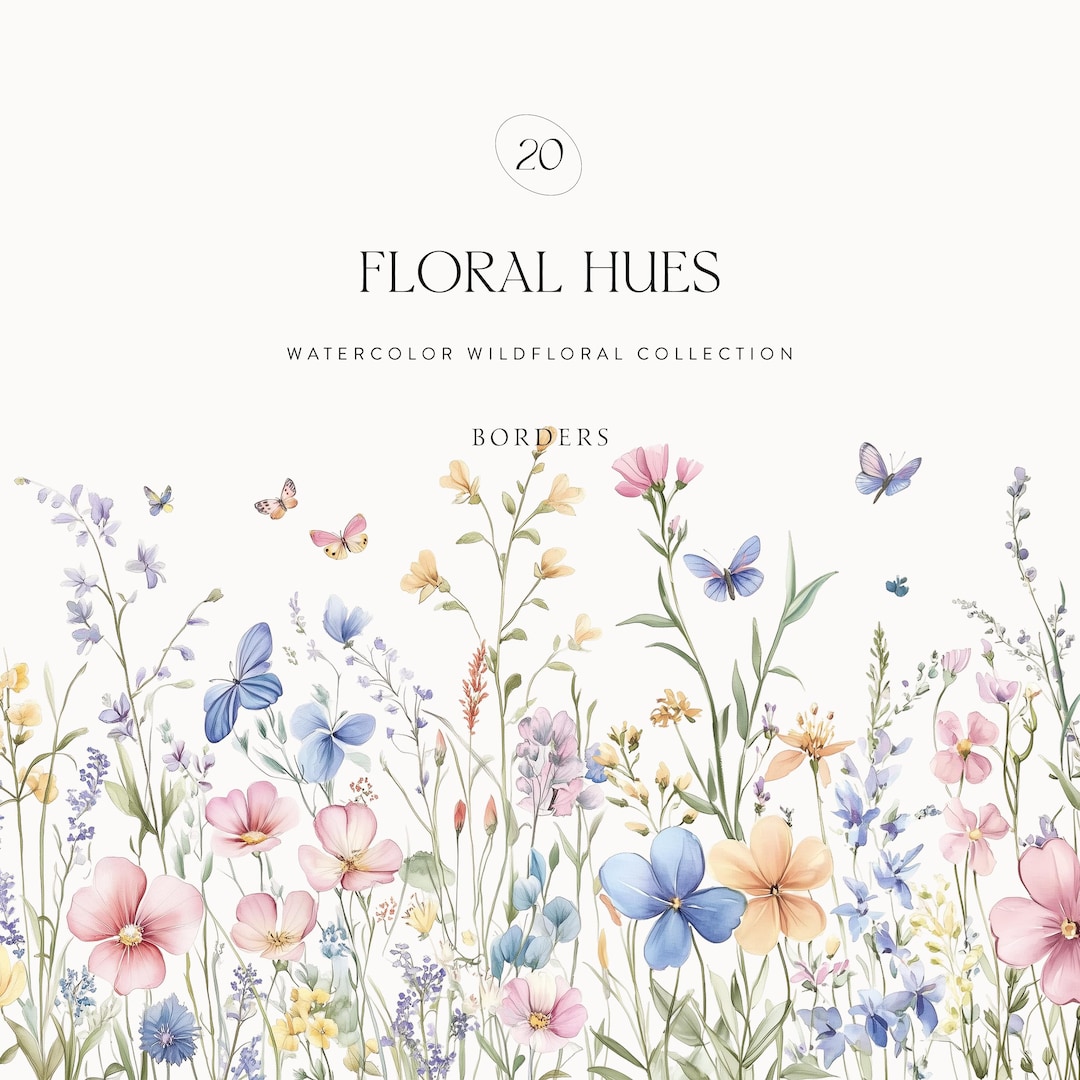 Watercolor Wildflower Border Clipart: Spring Floral Designs (digital ...