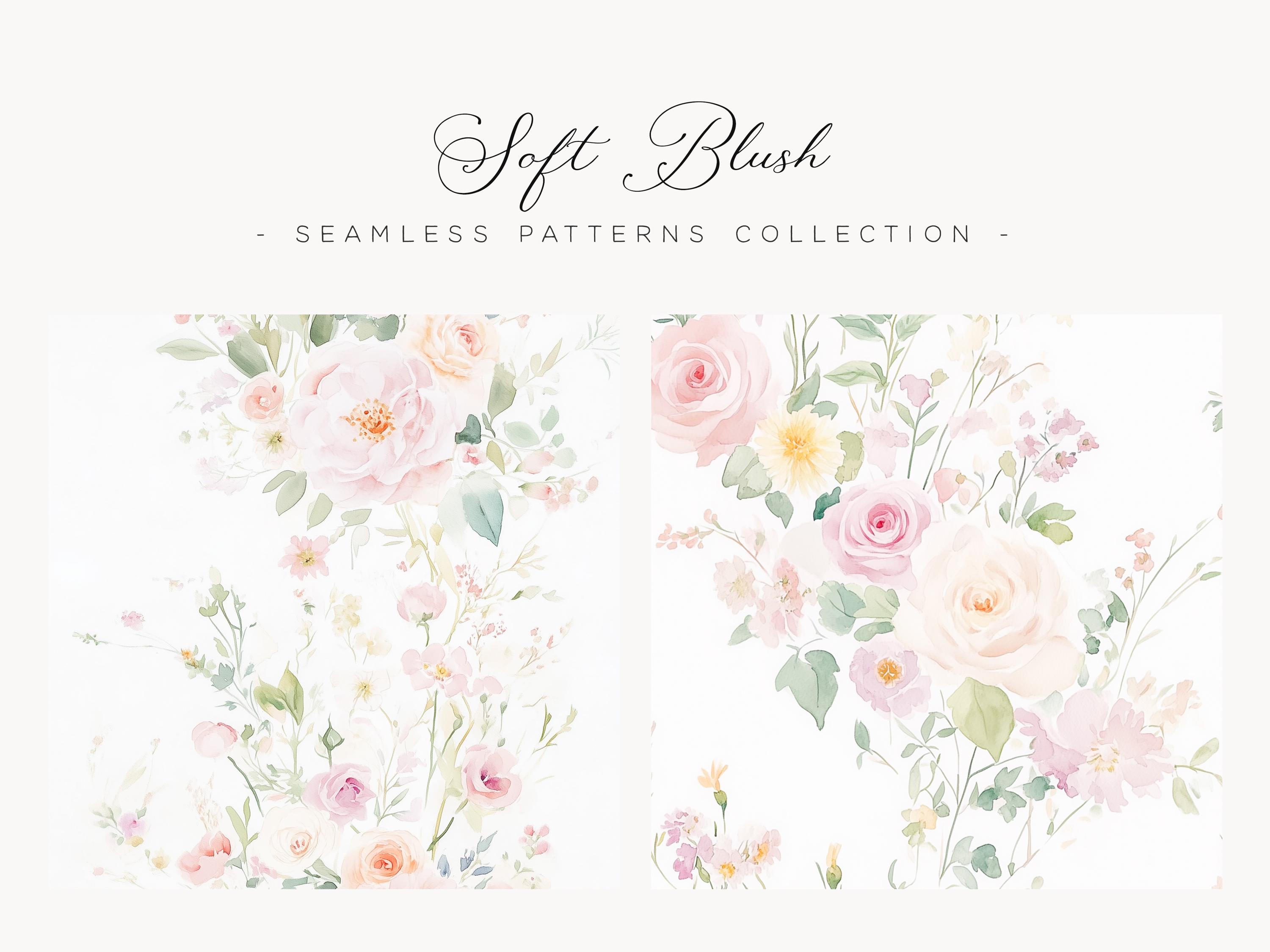 Blush Pink Floral Seamless Patterns: Watercolor Roses (digital Papers ...