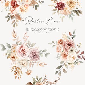 Boho Watercolor Floral Clipart: Rustic Wedding Bouquets (unlimited ...