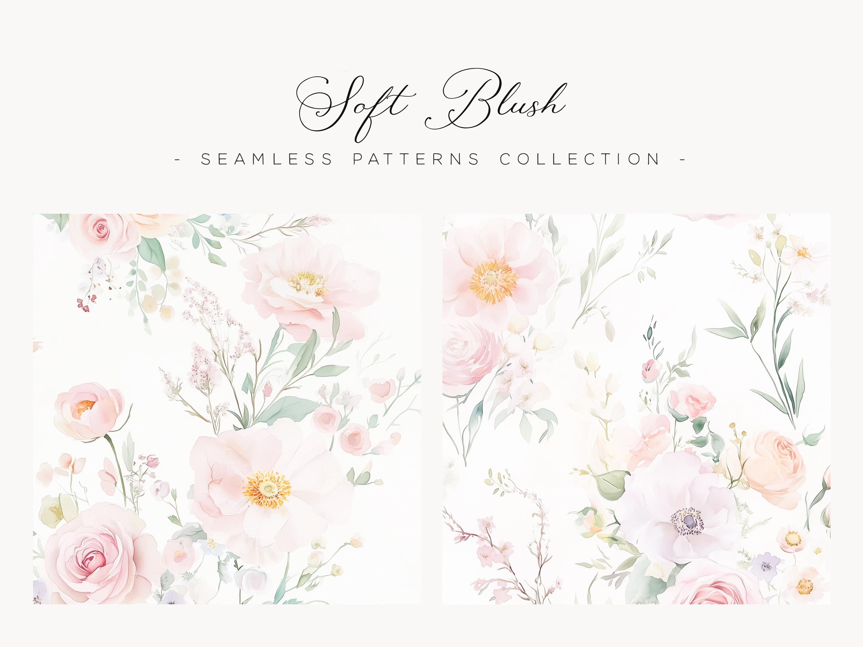 Blush Pink Floral Seamless Patterns: Watercolor Roses (digital Papers ...
