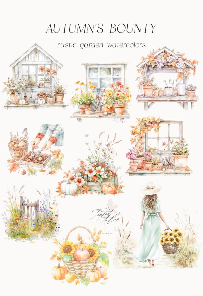 Watercolor Fall Clipart: Rustic Autumn Harvest Scenes (46 PNG) - Etsy