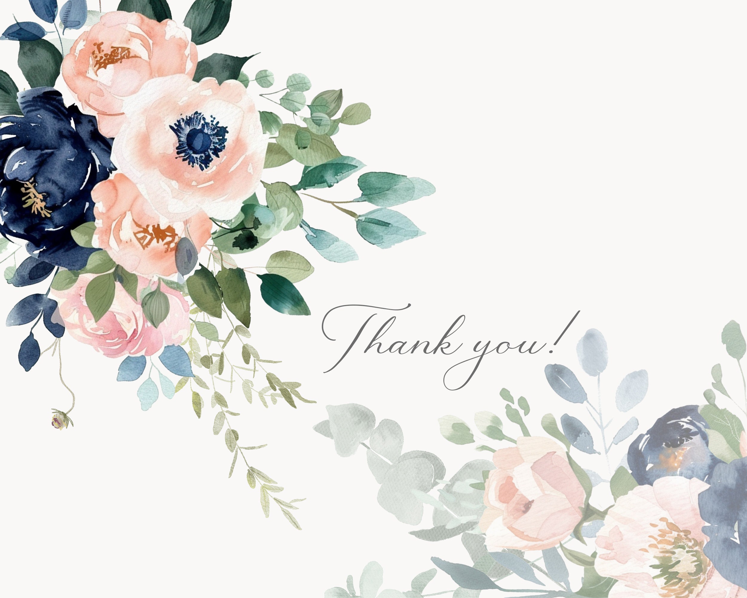Watercolor Navy and Blush Floral Bouquets Clipart, Watercolor Blush ...
