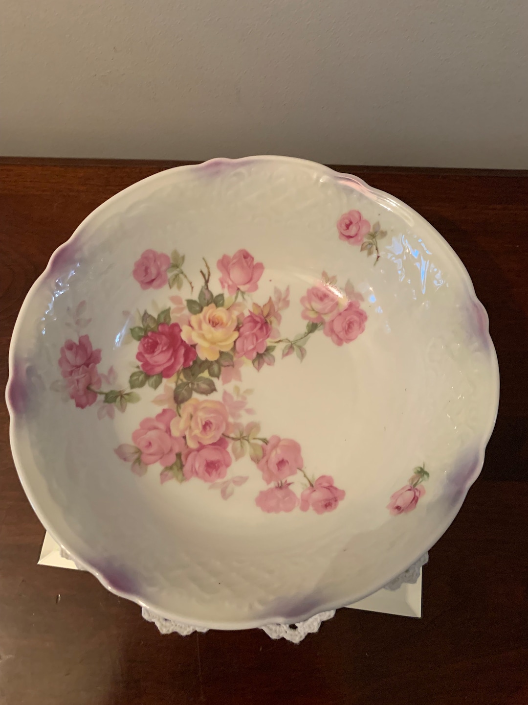 Vintage Rose Pattern Bowl - Etsy