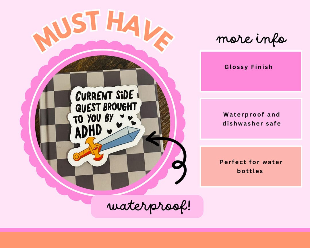 Side Quest Brought to You by ADHD Sticker | ADHD Side Quest Sticker ...