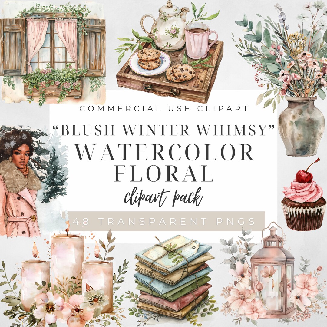Blush Winter Whimsy Digital Clip Art Romantic Winter Cottagecore Clip ...