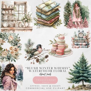 Blush Winter Whimsy Digital Clip Art Romantic Winter Cottagecore Clip ...