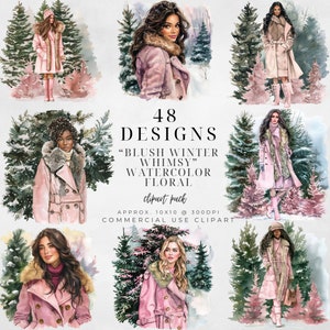 Blush Winter Whimsy Digital Clip Art Romantic Winter Cottagecore Clip ...