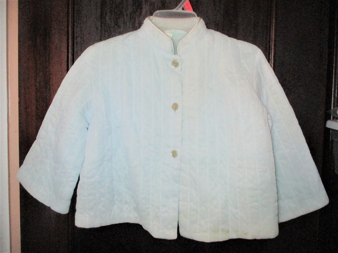 Vintage 60s Lt Blue Quilted Nylon Bed Jacket Button up S as Is - Etsy