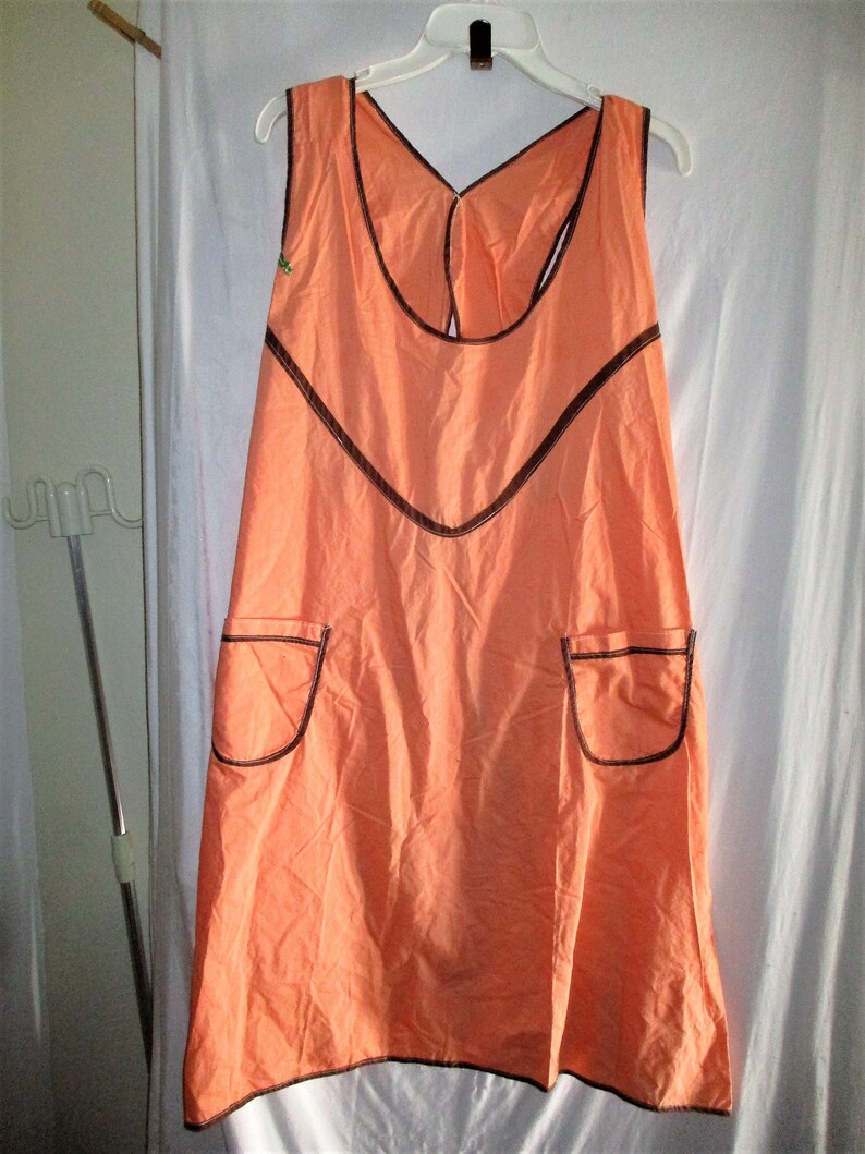Vintage 50s Granny Work Full Apron Orange Brown Cotton Handmade - Etsy