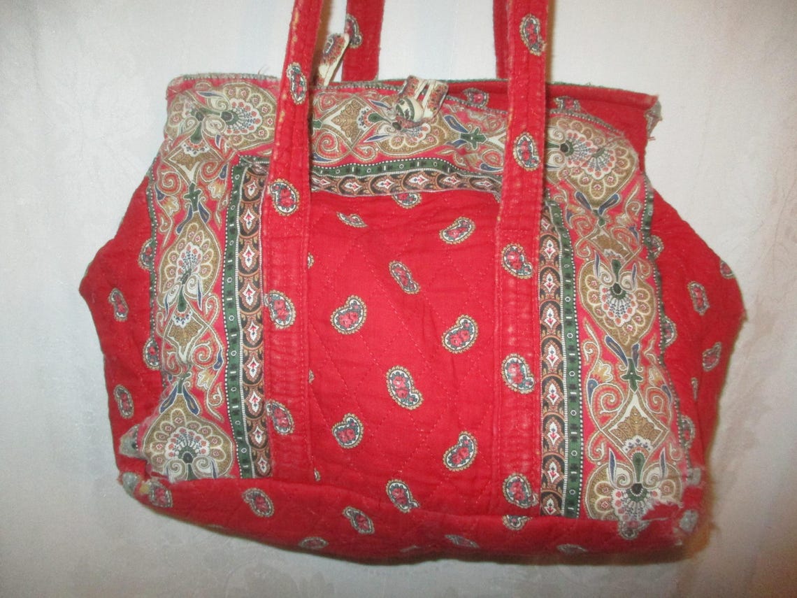 Vintage 80s Vera Bradley Apple Red Hoosier Doctor Duffel Purse Shoulder ...